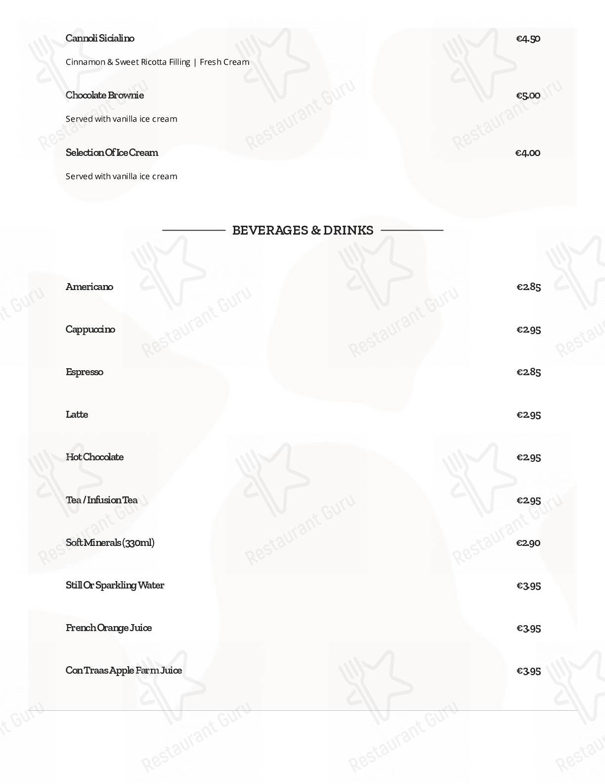 Menu at Galileo Restaurant Luigis Family Diner, Edenderry
