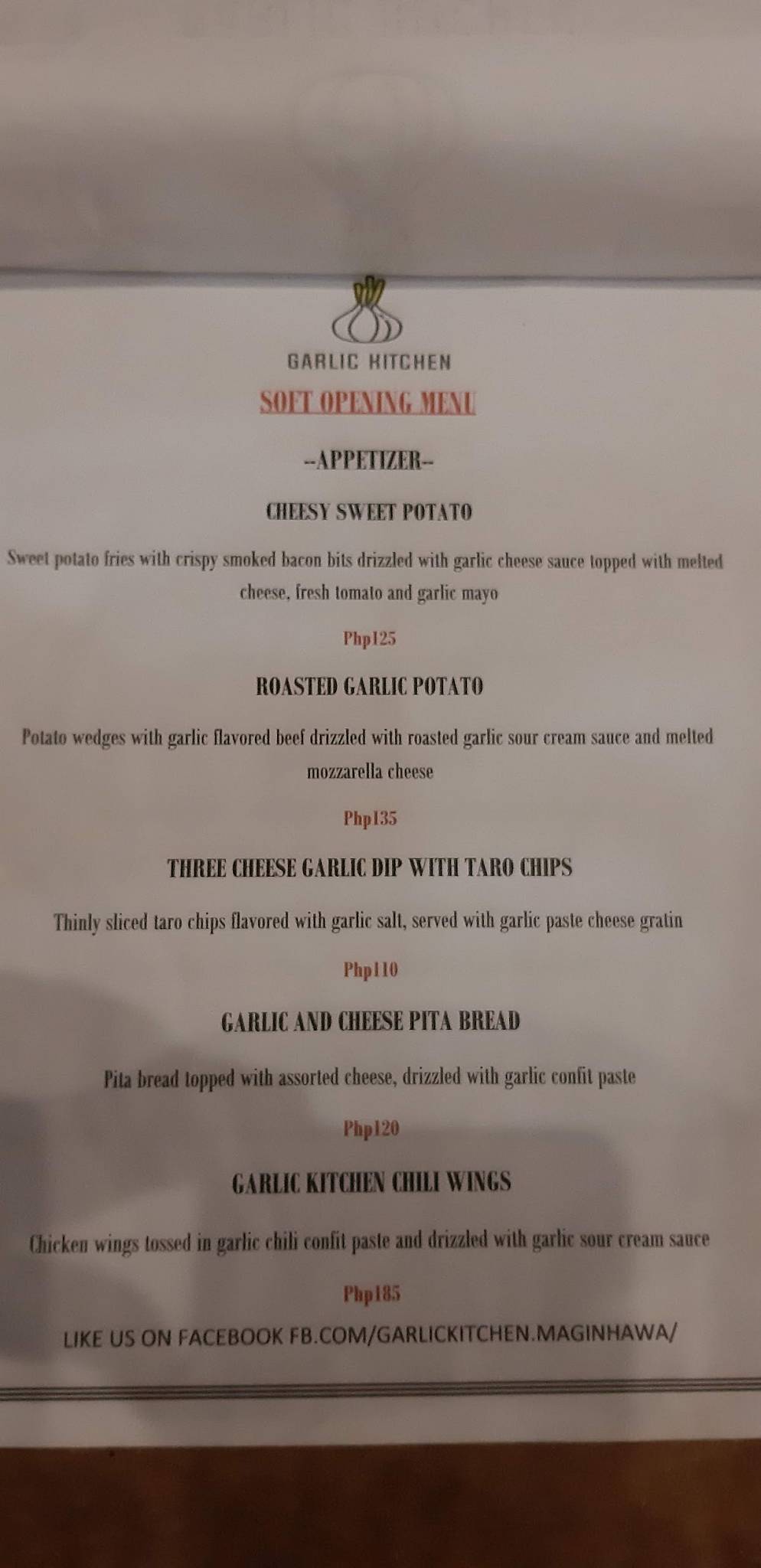 Menu at Garlic Kitchen restaurant, Quezon City