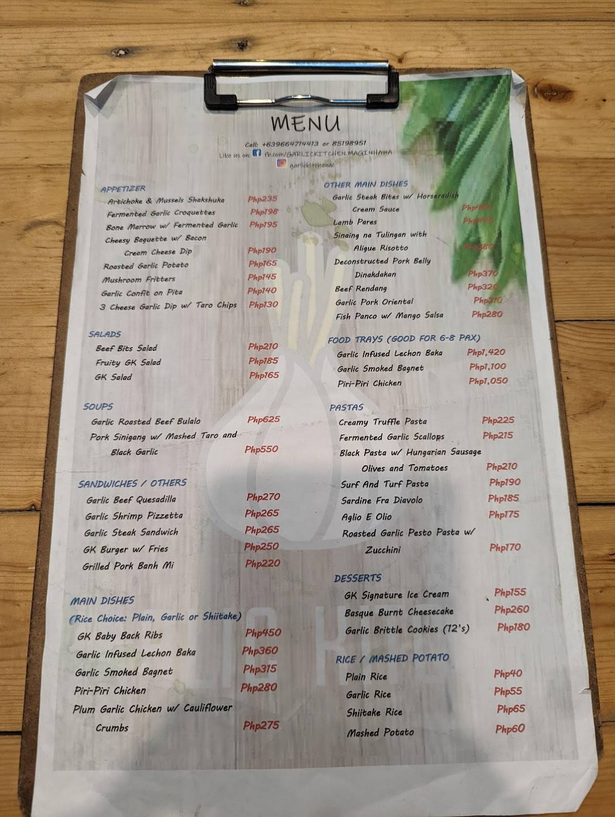 Menu at Garlic Kitchen restaurant, Quezon City