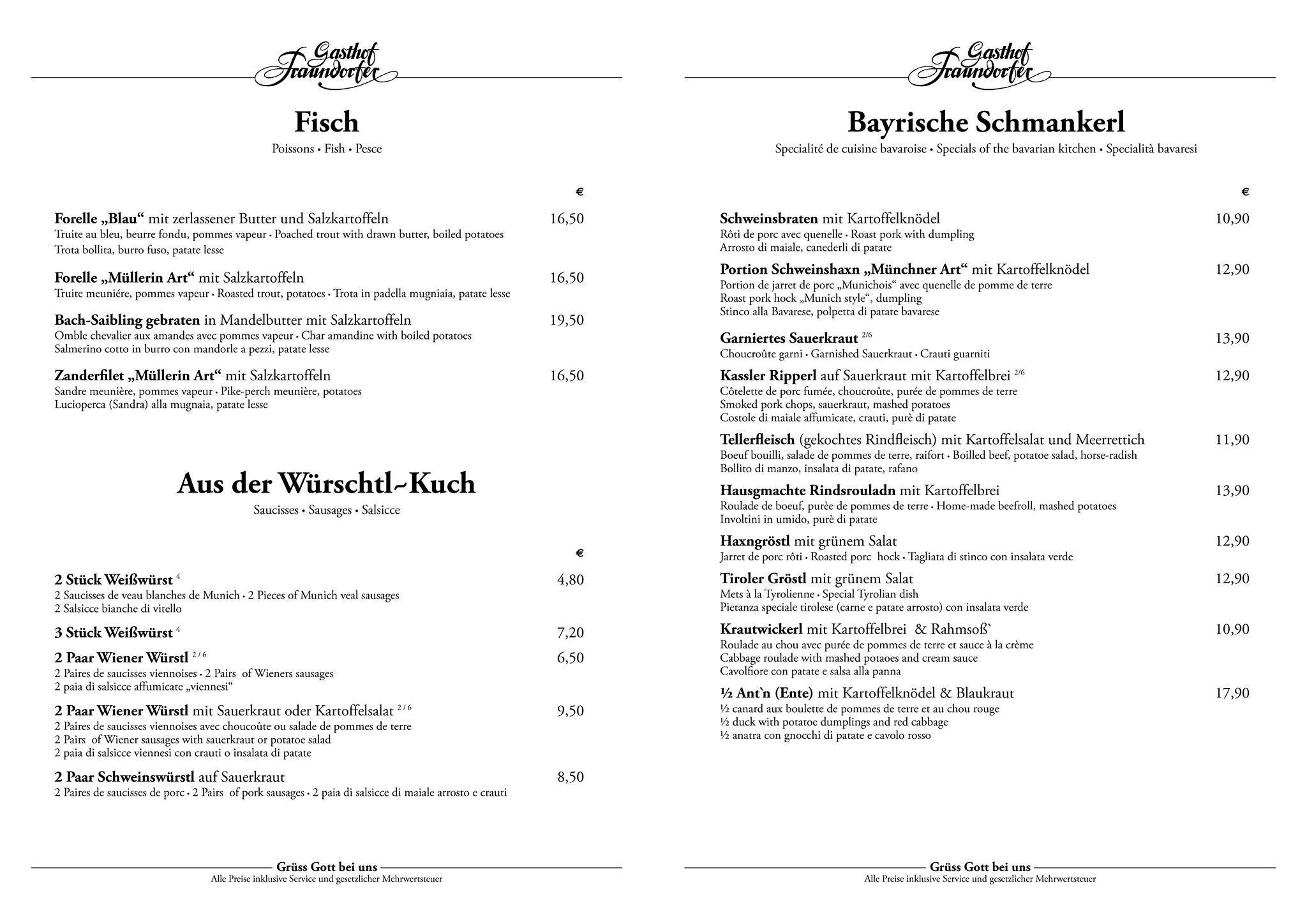 Speisekarte von Hotel & Gasthof Fraundorfer restaurant, Garmisch ...