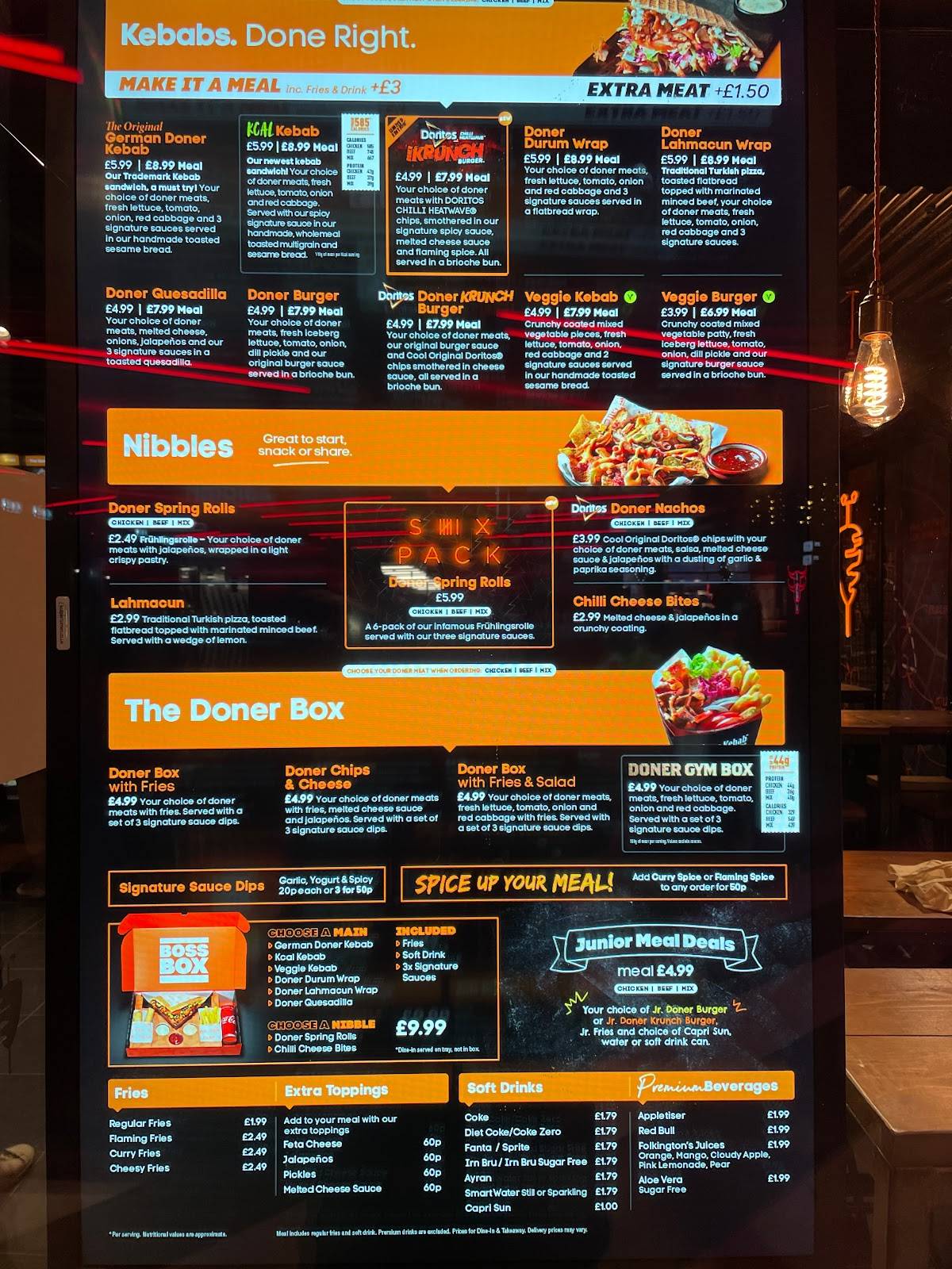 Menu at German Doner Kebab fast food, Wembley, 18 Olympic Way