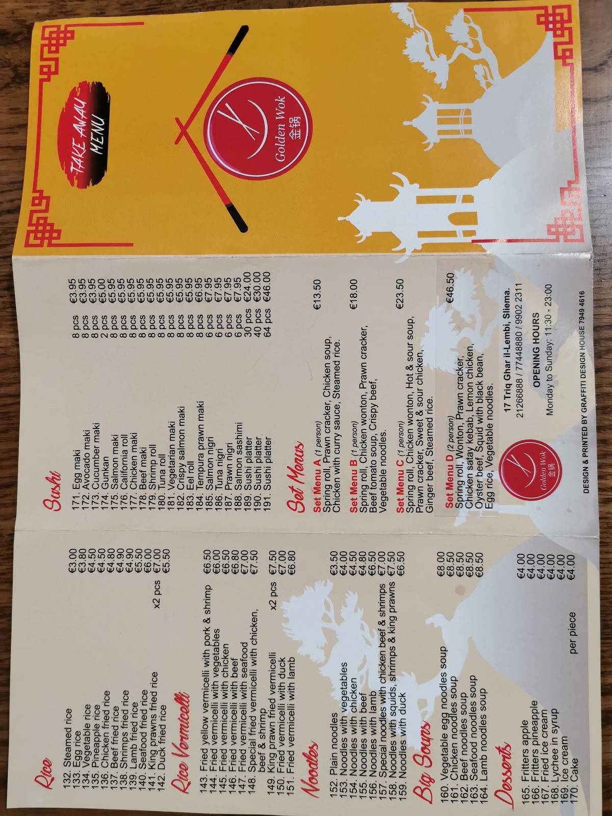 Menu at Golden Wok Chinese Restaurant, Sliema