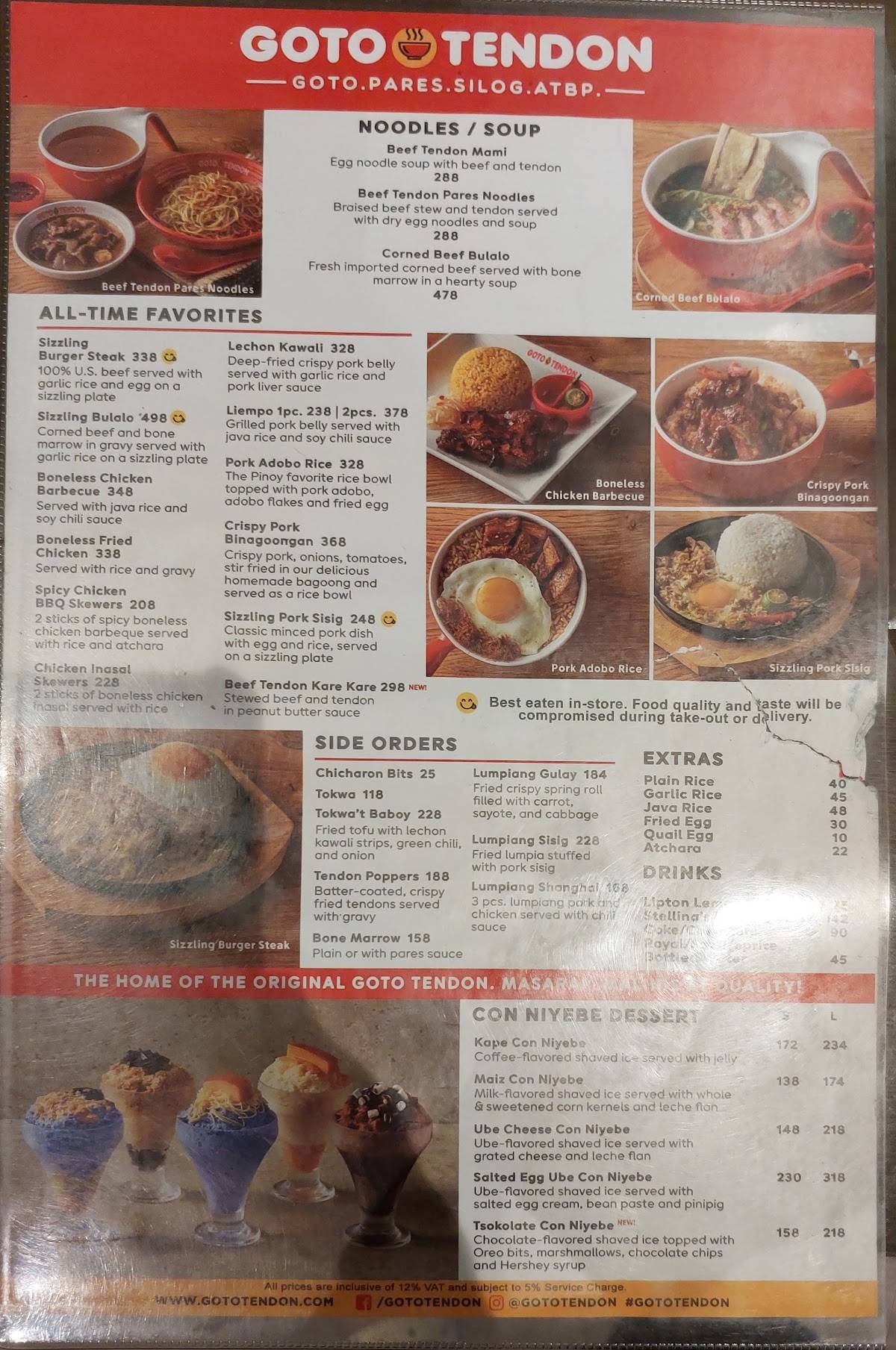 Menu at Goto Tendon Scout Borromeo restaurant, Quezon City