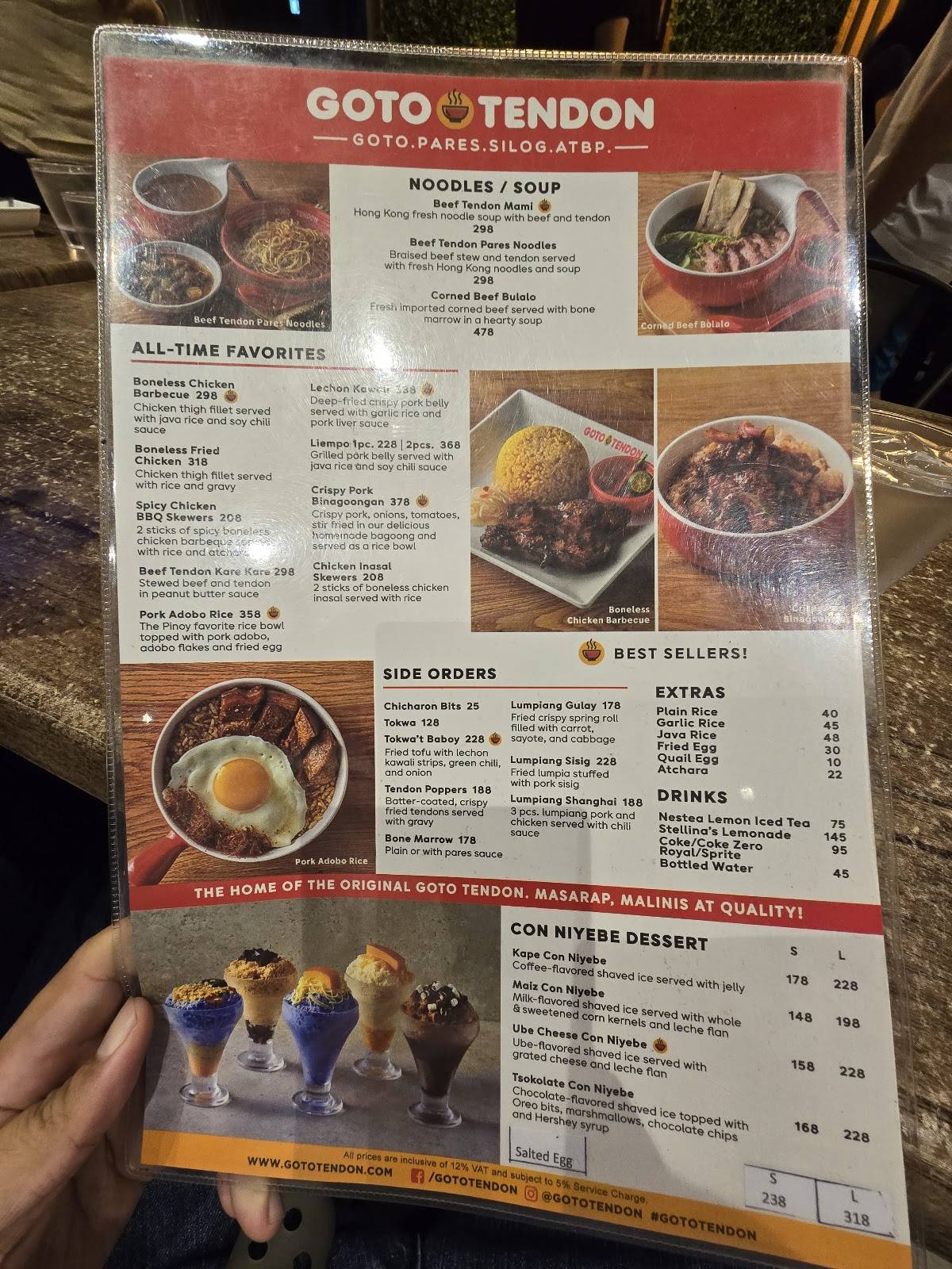 Menu at Goto Tendon Scout Borromeo restaurant, Quezon City