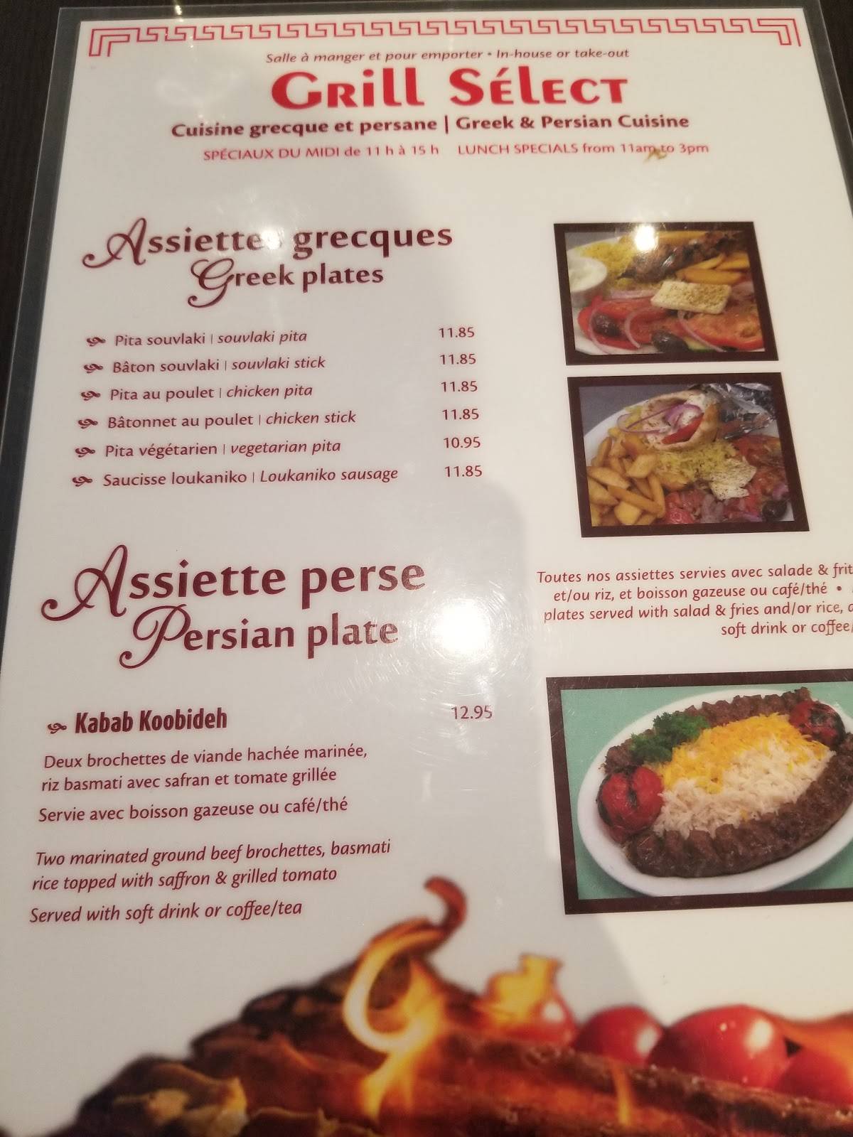 Menu at Grill Sélect restaurant, Kirkland