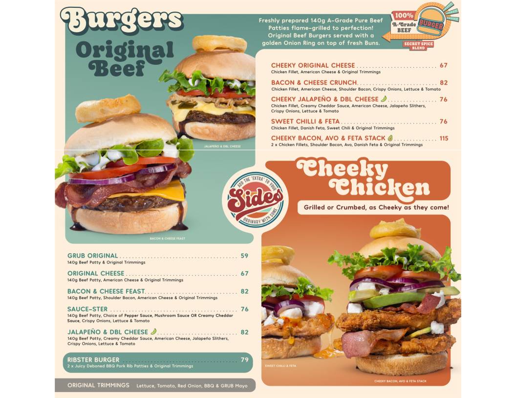 Menu at GrubHouse Diner restaurant, Trichardt