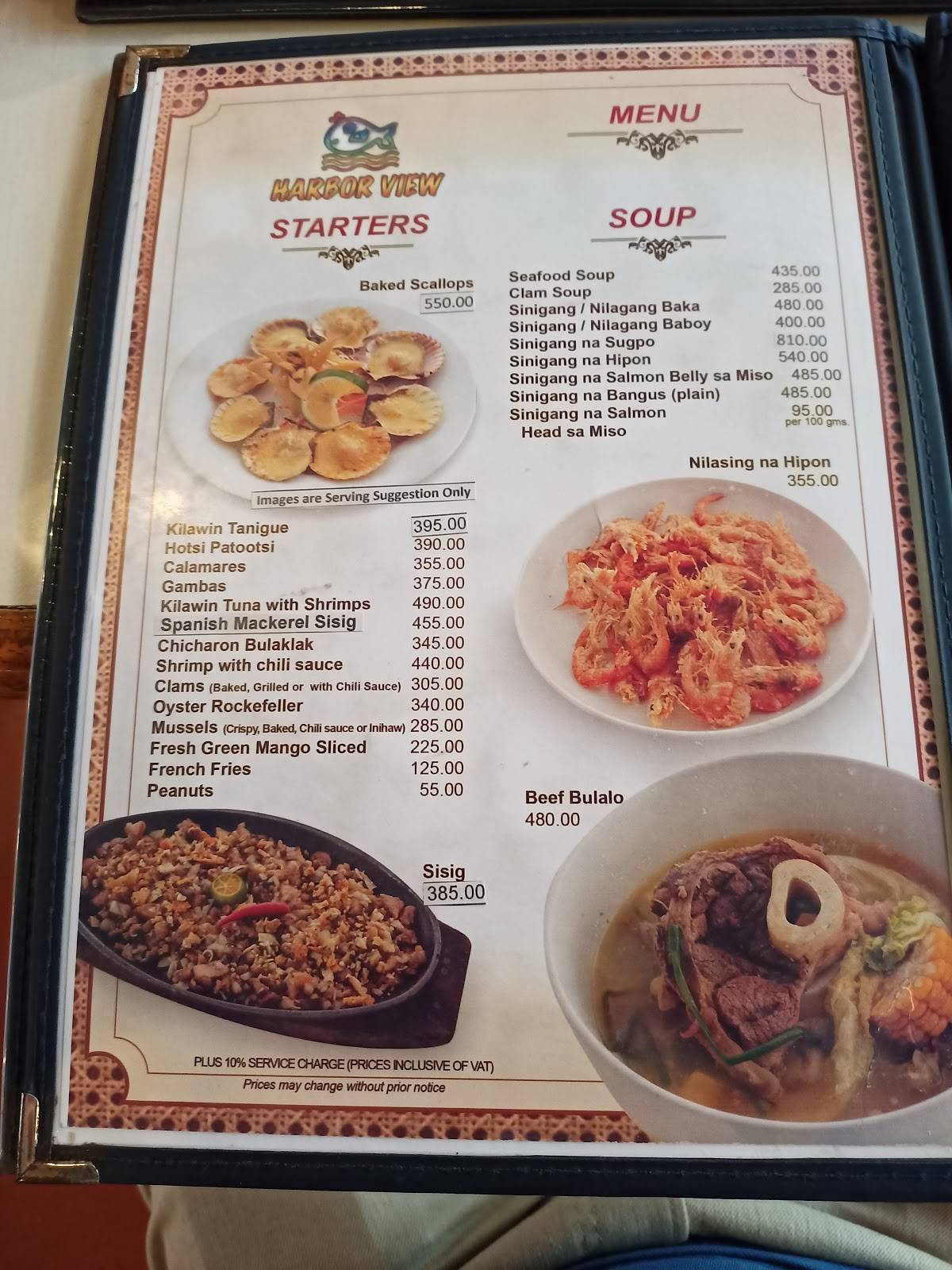 Menu at Harbor View Restaurant, Manila, South Dr