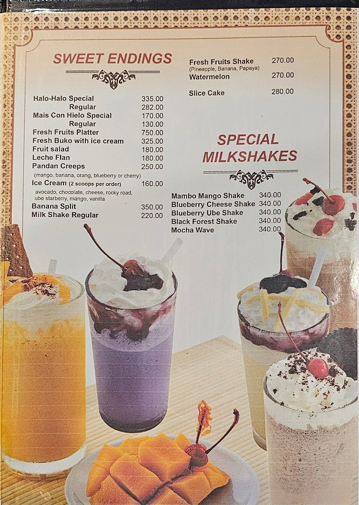 Menu at Harbor View Restaurant, Manila, South Dr