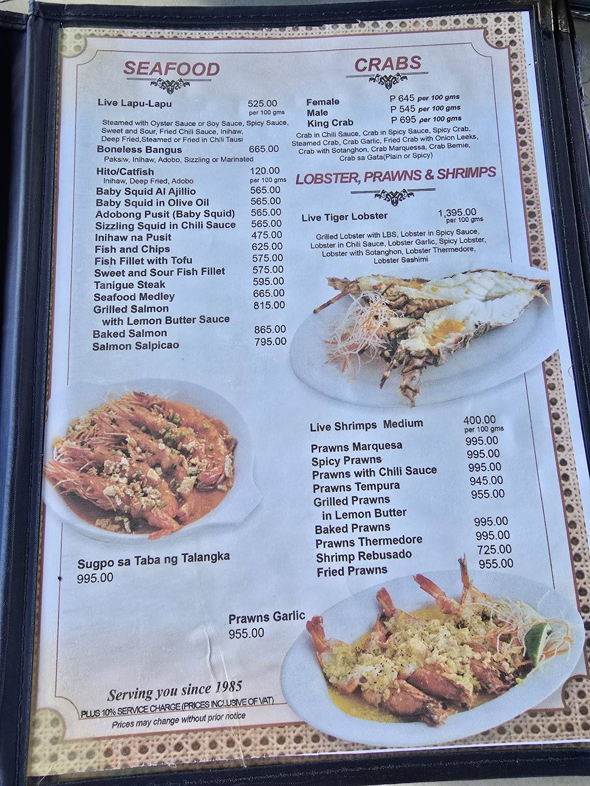 Menu at Harbor View Restaurant, Manila, South Dr