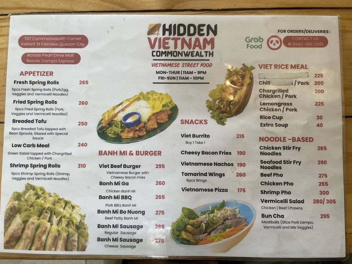 Menu at Hidden Vietnam Commonwealth restaurant, Quezon City