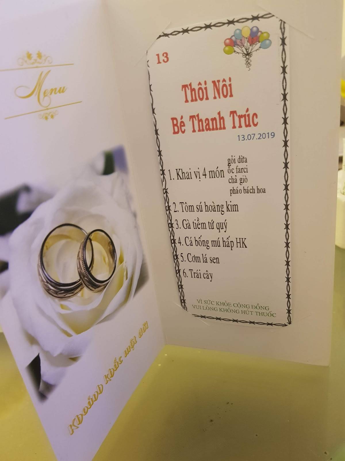 Menu at Hoa Vien Nam Bo Wedding Restaurant, Ho Chi Minh City