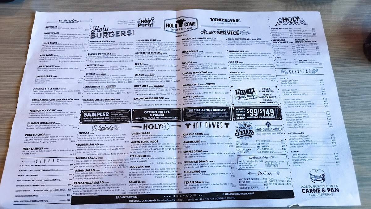 Carta del restaurante Holy Cow! Burger & Beer Joint - La Gran Vía, Mexicali