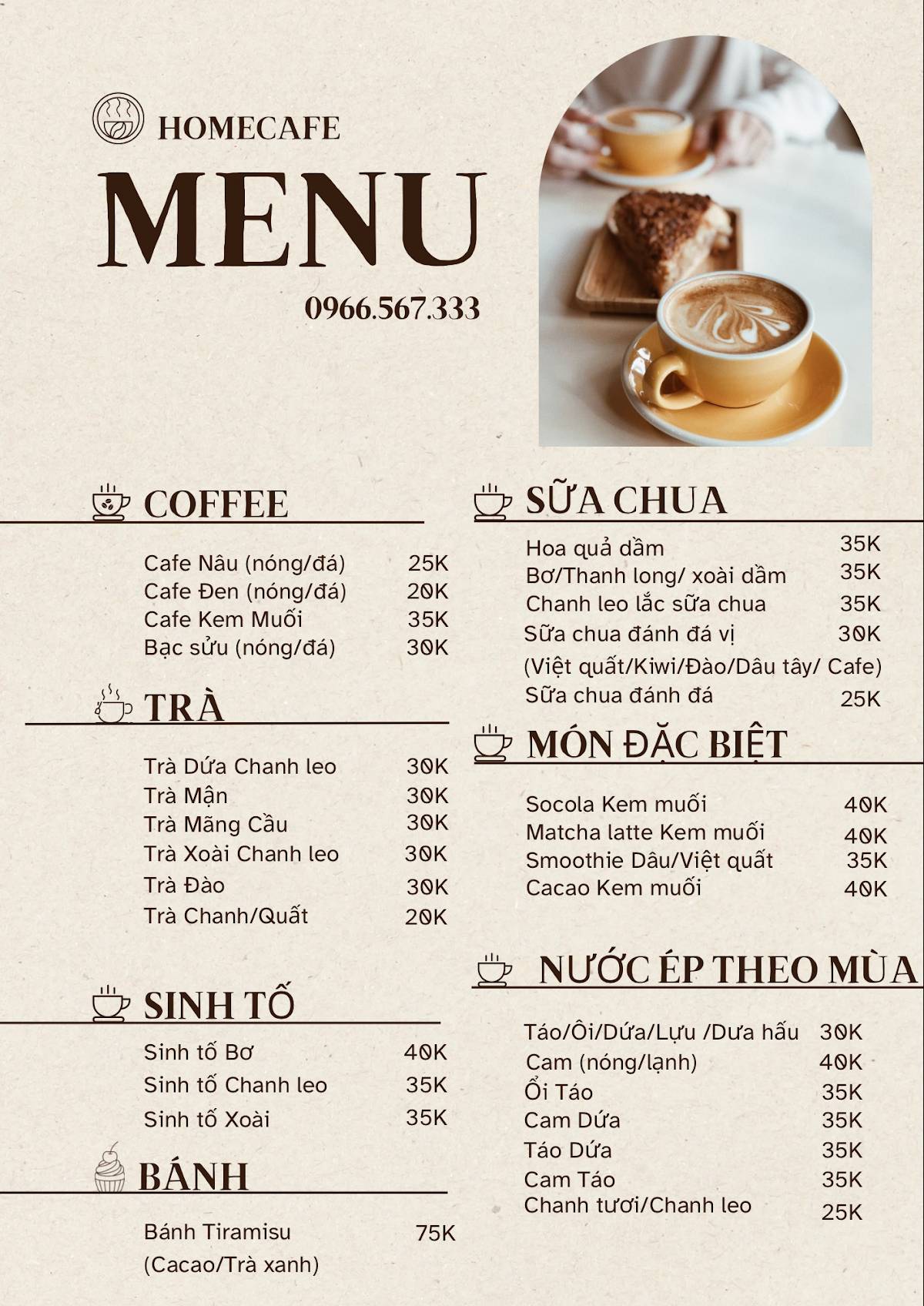 Menu at Home cafe, Vietnam