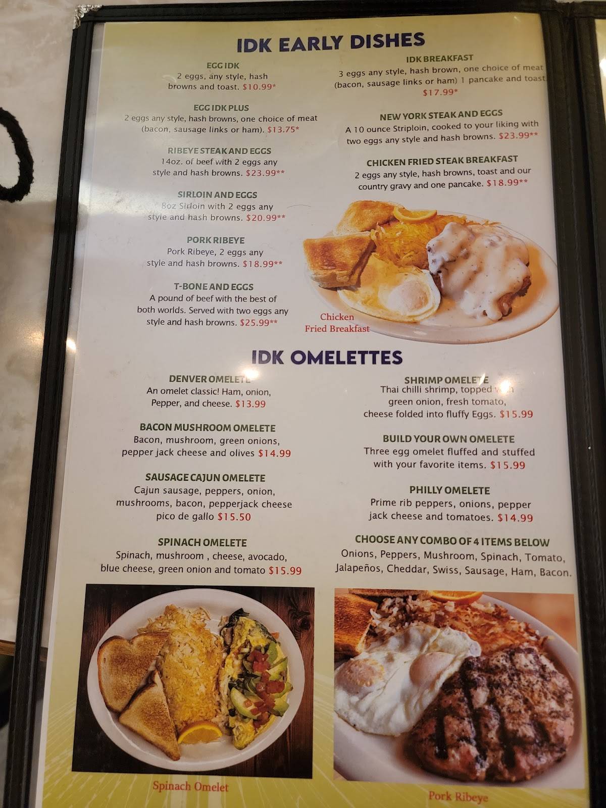Menu at IDK Restaurant, Kennewick
