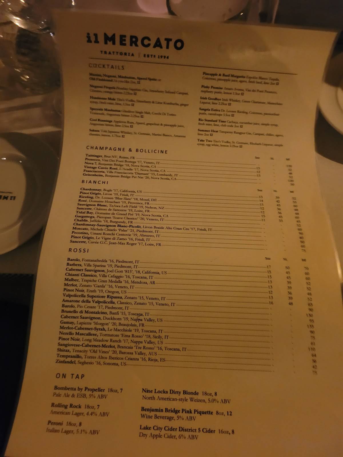 Menu at Il Mercato restaurant, Bedford