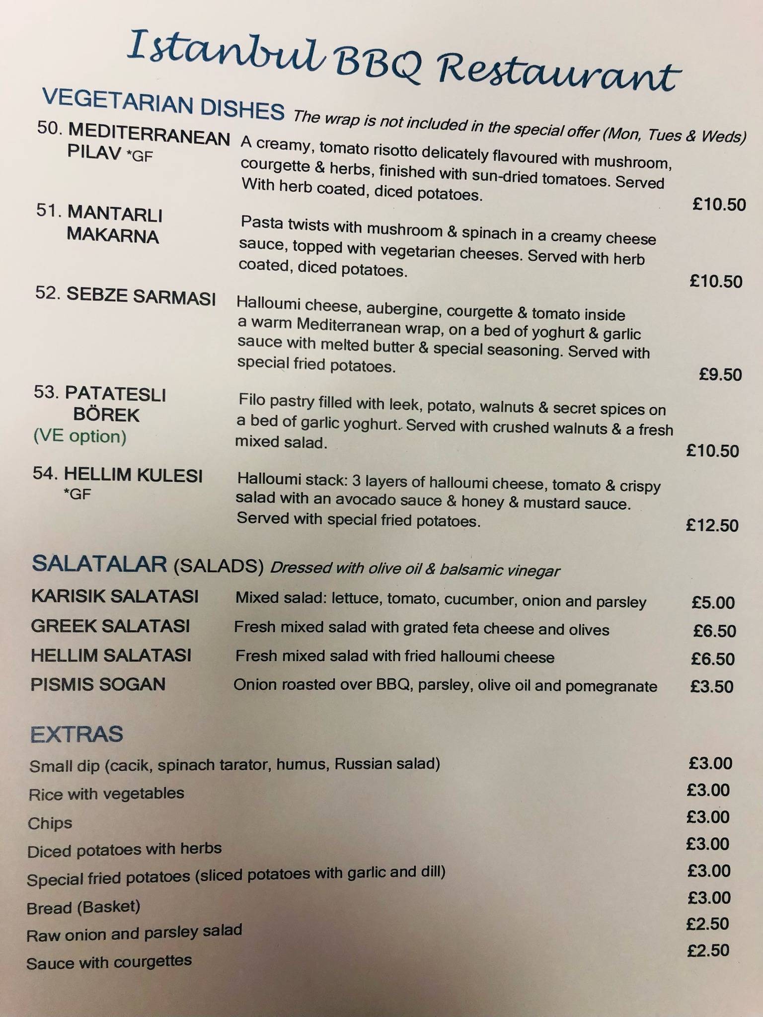 Menu at Istanbul Barbeque Restaurant, Louth
