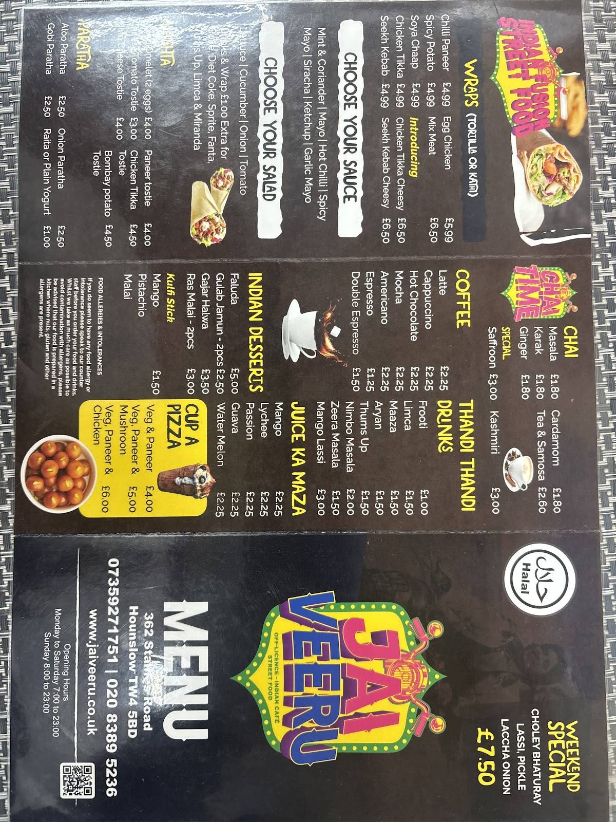 Menu at JAI VEERU restaurant, Hounslow