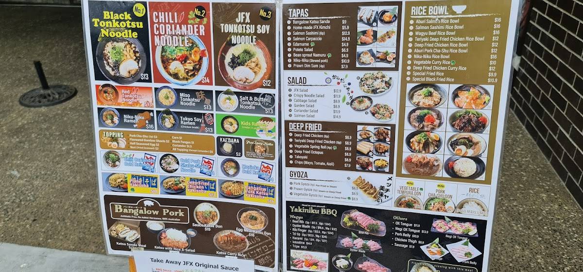 Menu at JFX Noodle & Tapas Bar, Southport