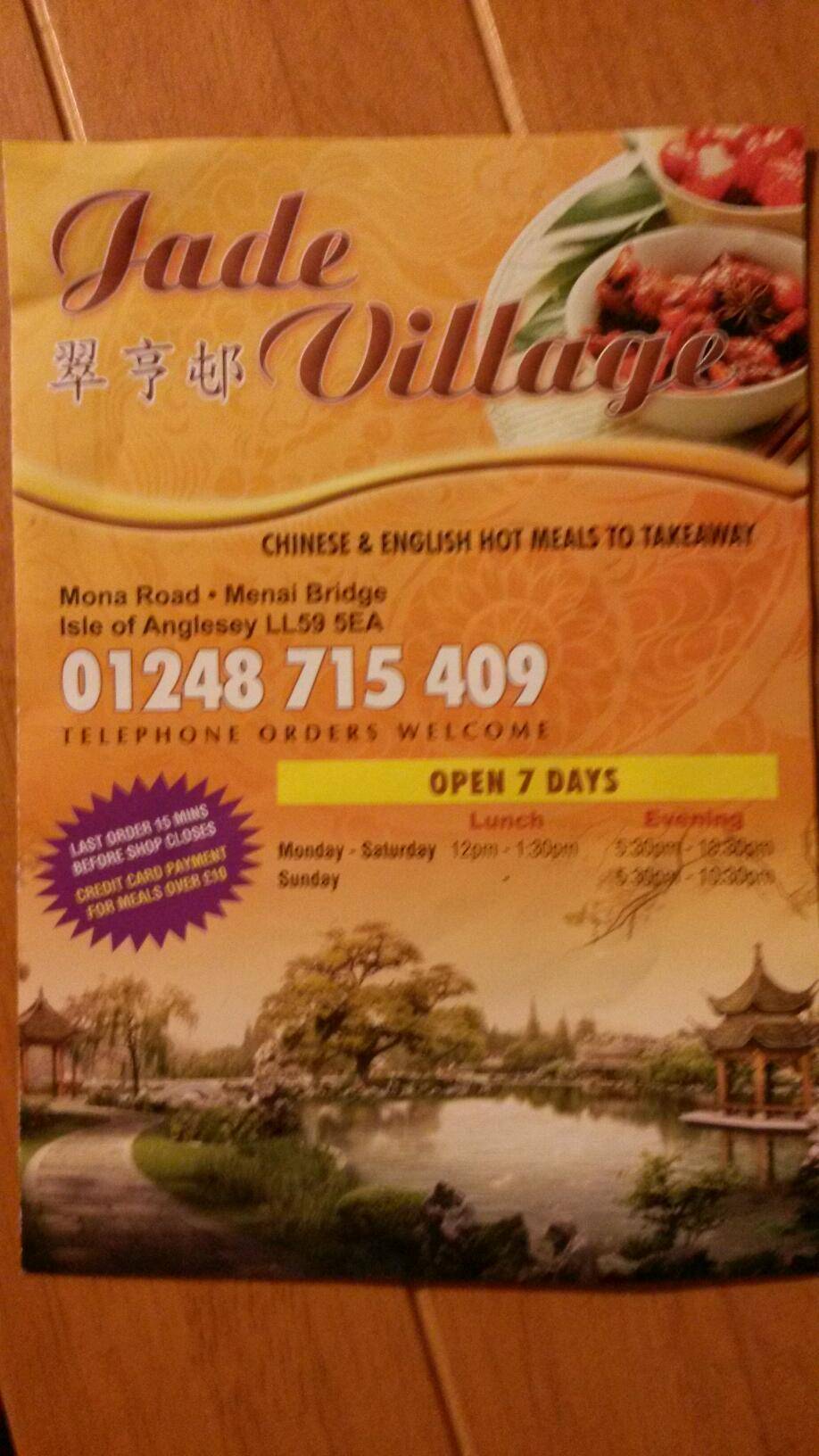 Menu at Jade Village restaurant, Menai Bridge