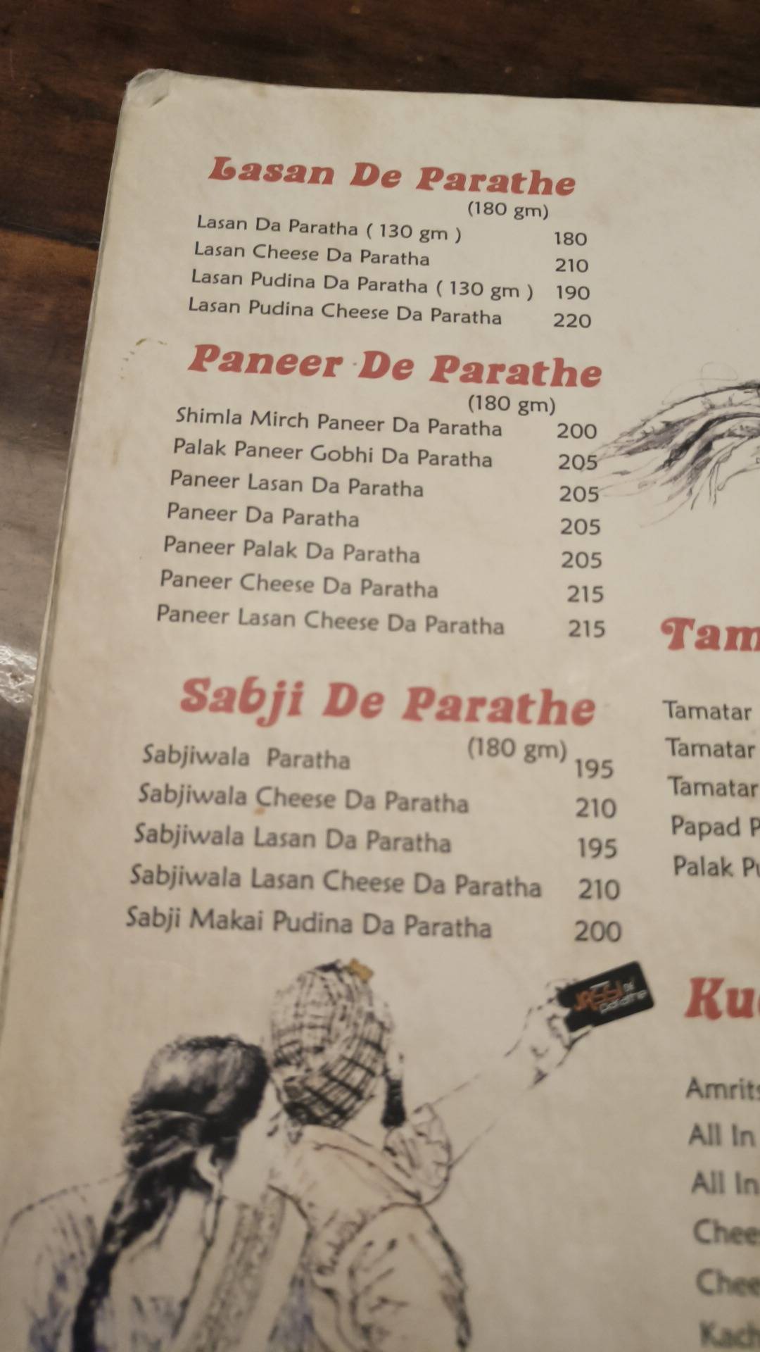 Menu at Jassi De Parathe, Ahmedabad, 106