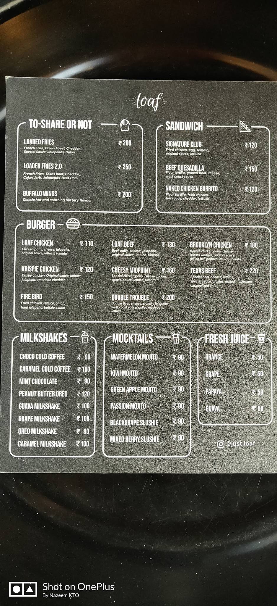 Menu at Just Loaf, Tirur, Tirur - Vailathur Rd