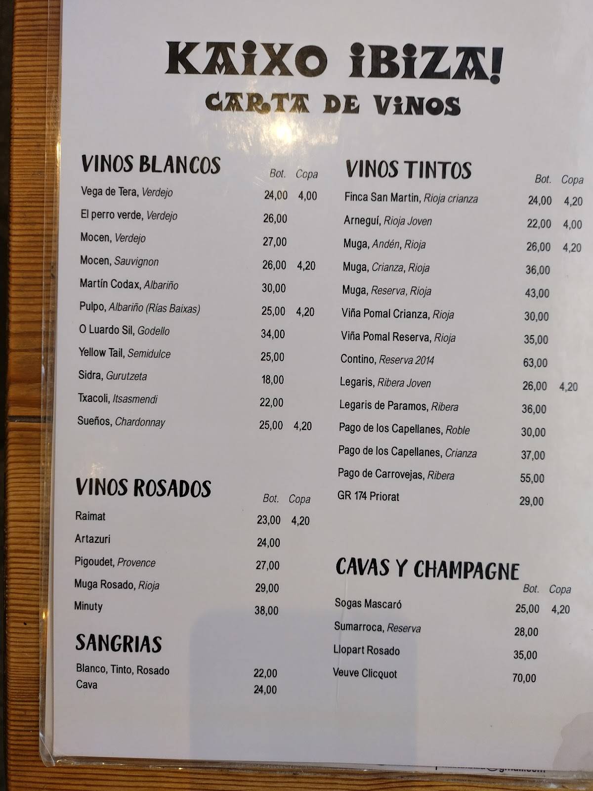 Menu at Kaixo Ibiza! restaurant, Ibiza, Carrer d'Antoni Jaume