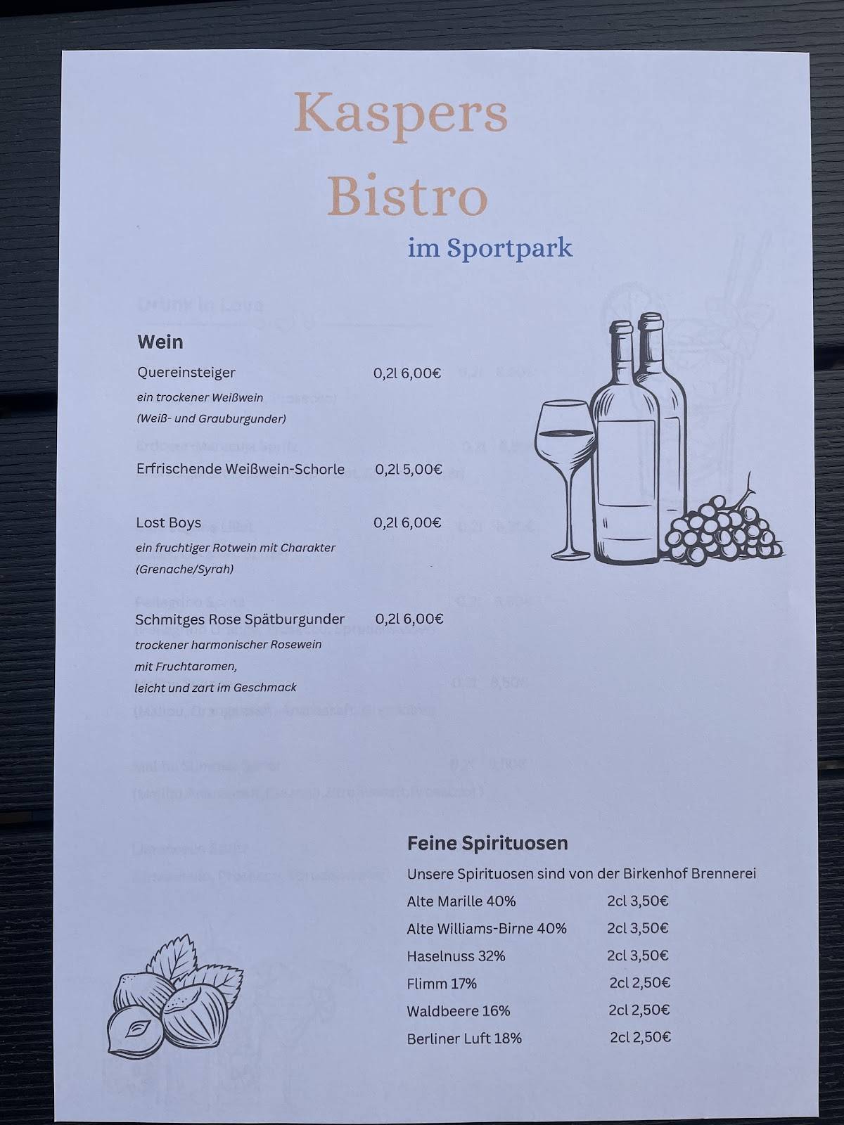 Menu au Kaspers Bistro, Nümbrecht