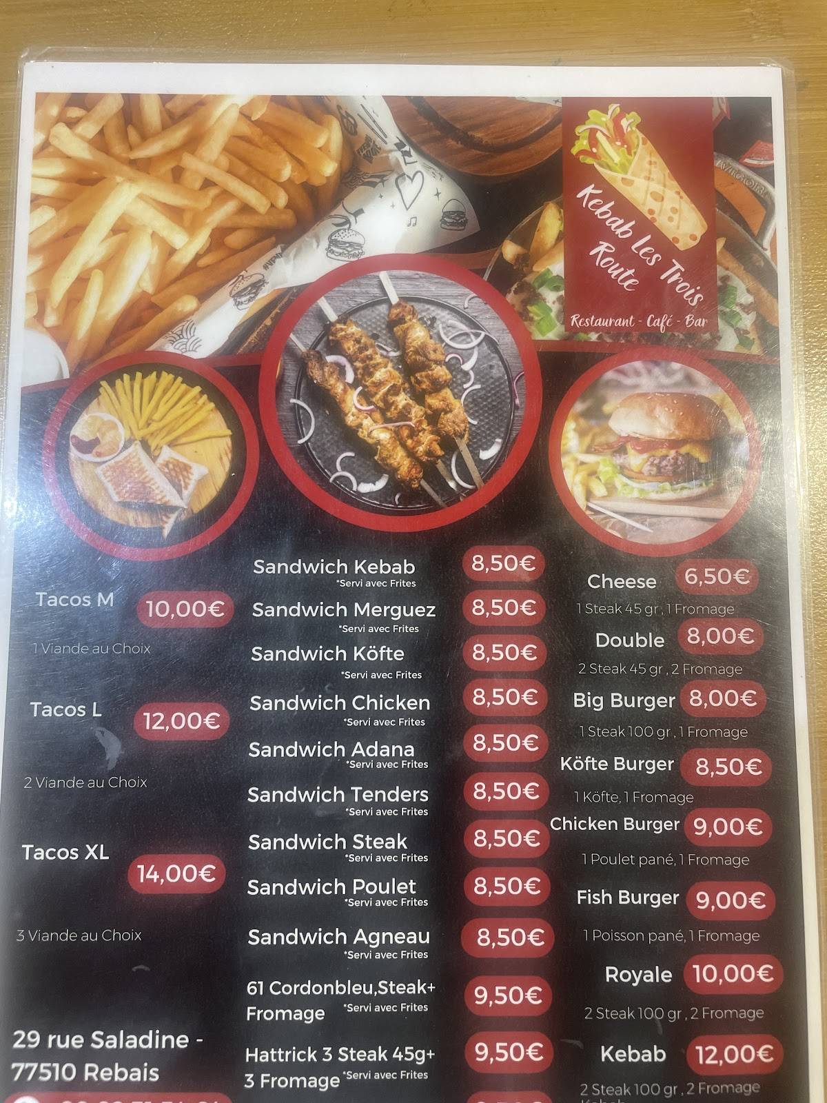 Menu au Restaurant Kebab Le Bar Des Trois Routes, Rebais