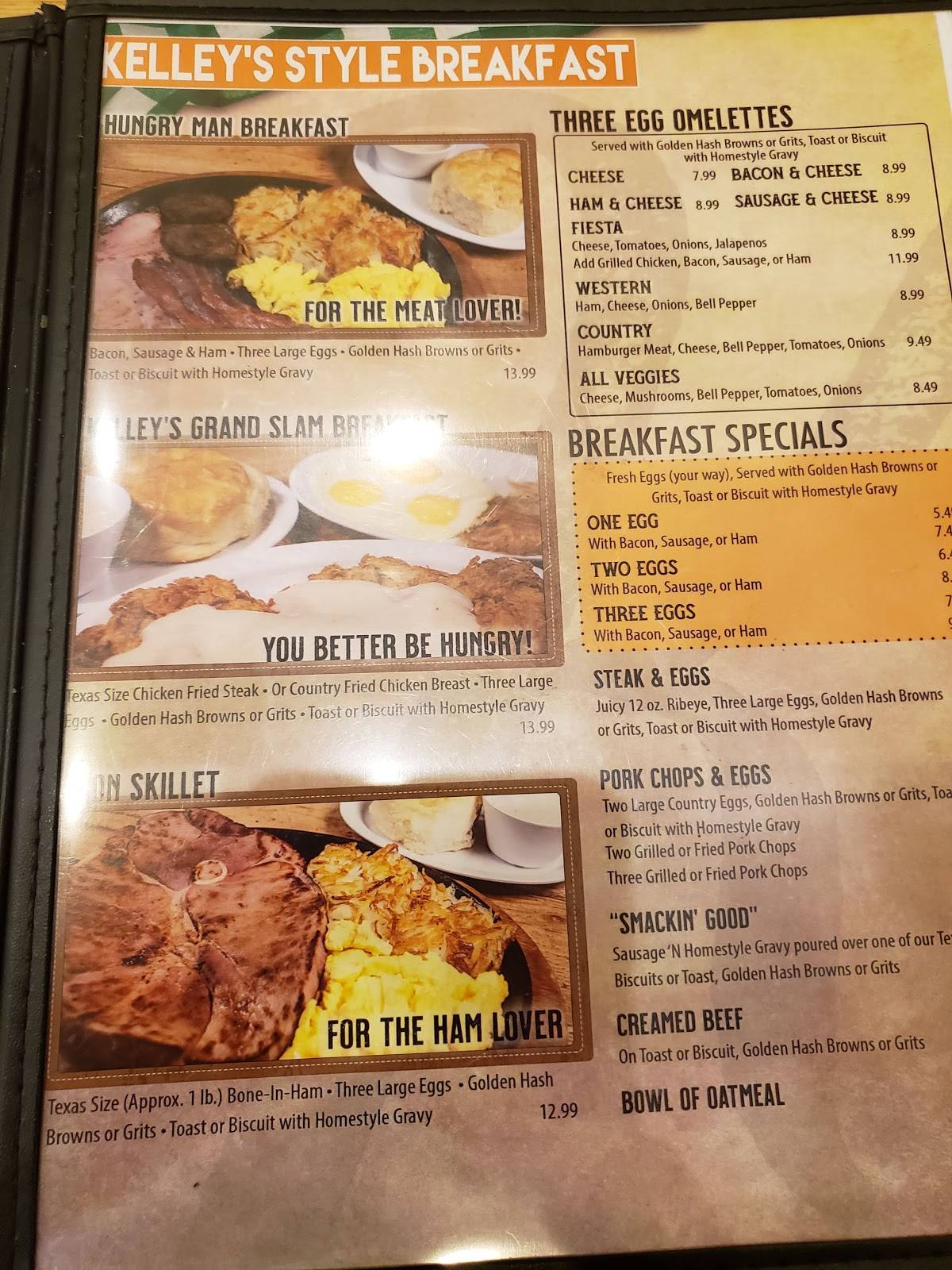 Menu at Kelley's Country Cookin' restaurant, Pasadena, Spencer Hwy