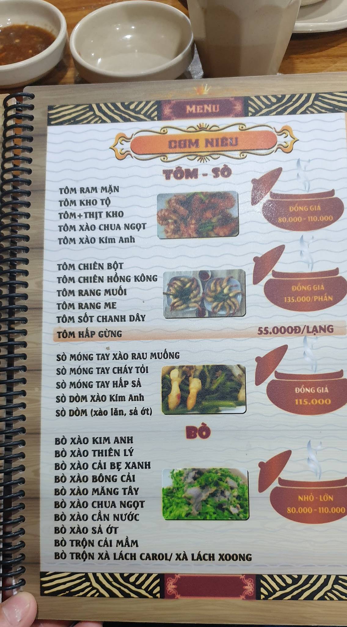 Menu at Kim Anh clay pot rice restaurant, Phan Thiet, A113-A114 KDC