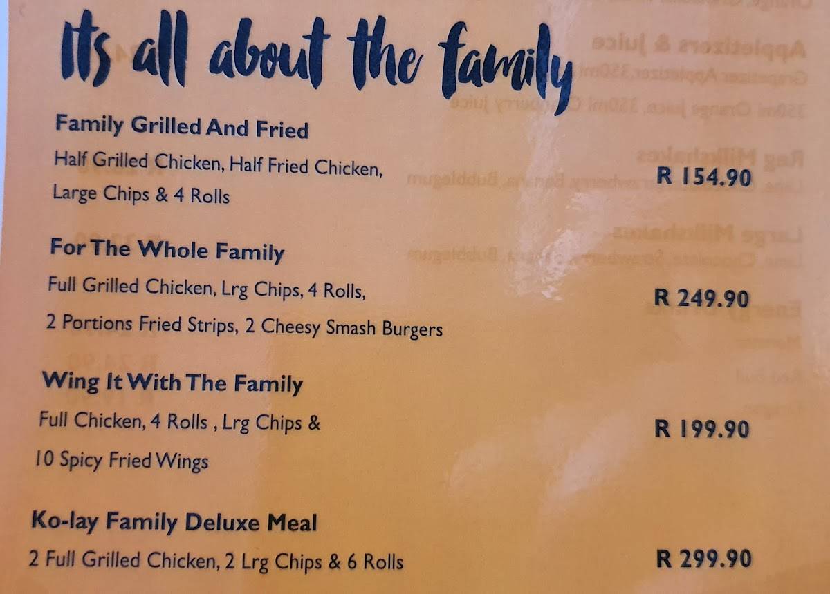 Menu at Kolay Home of Chicken restaurant, Durban North