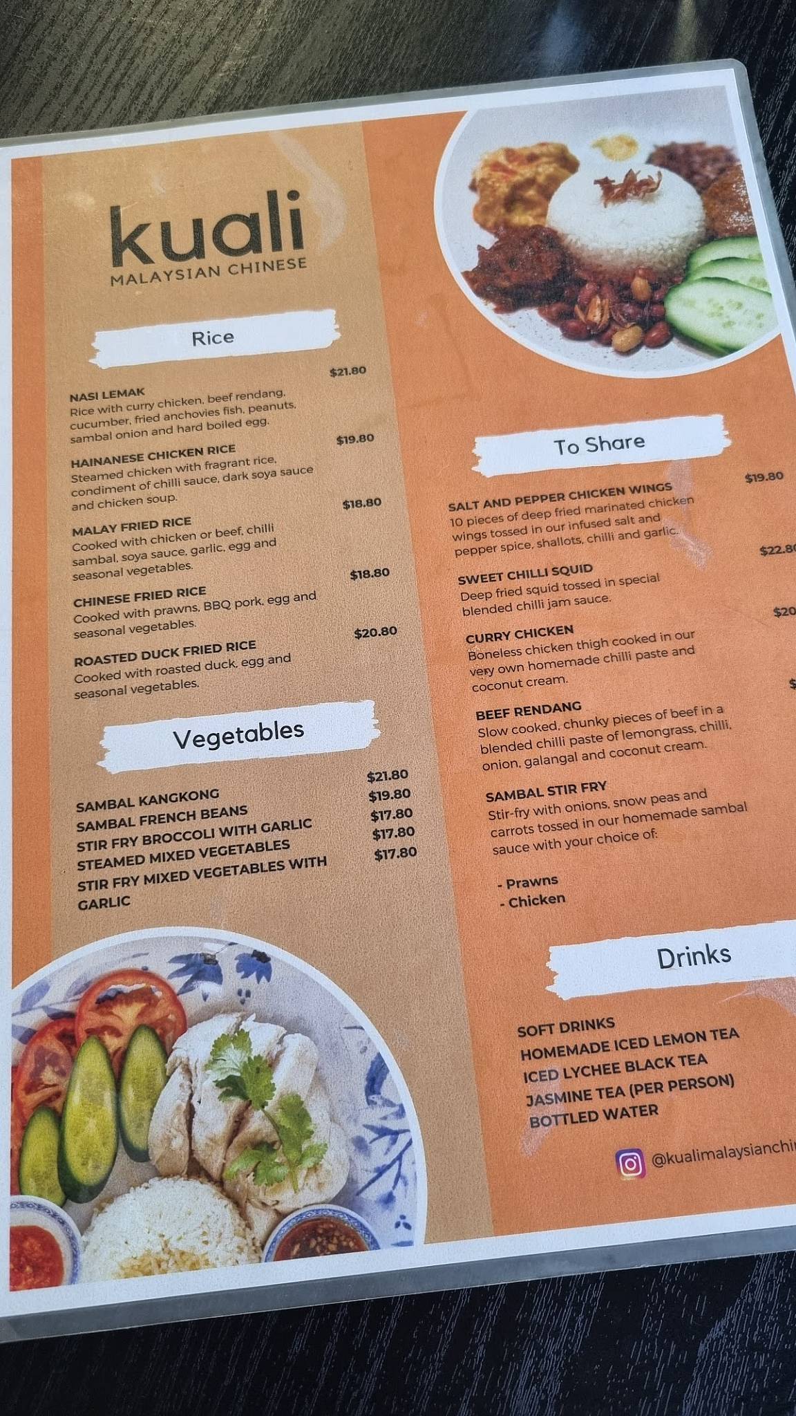 Menu at Kuali Malaysian Chinese restaurant, Baulkham Hills