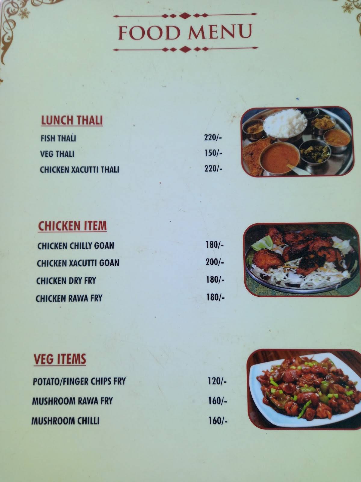 Menu at Kuttikar Bar And Restaurant, Velha Goa