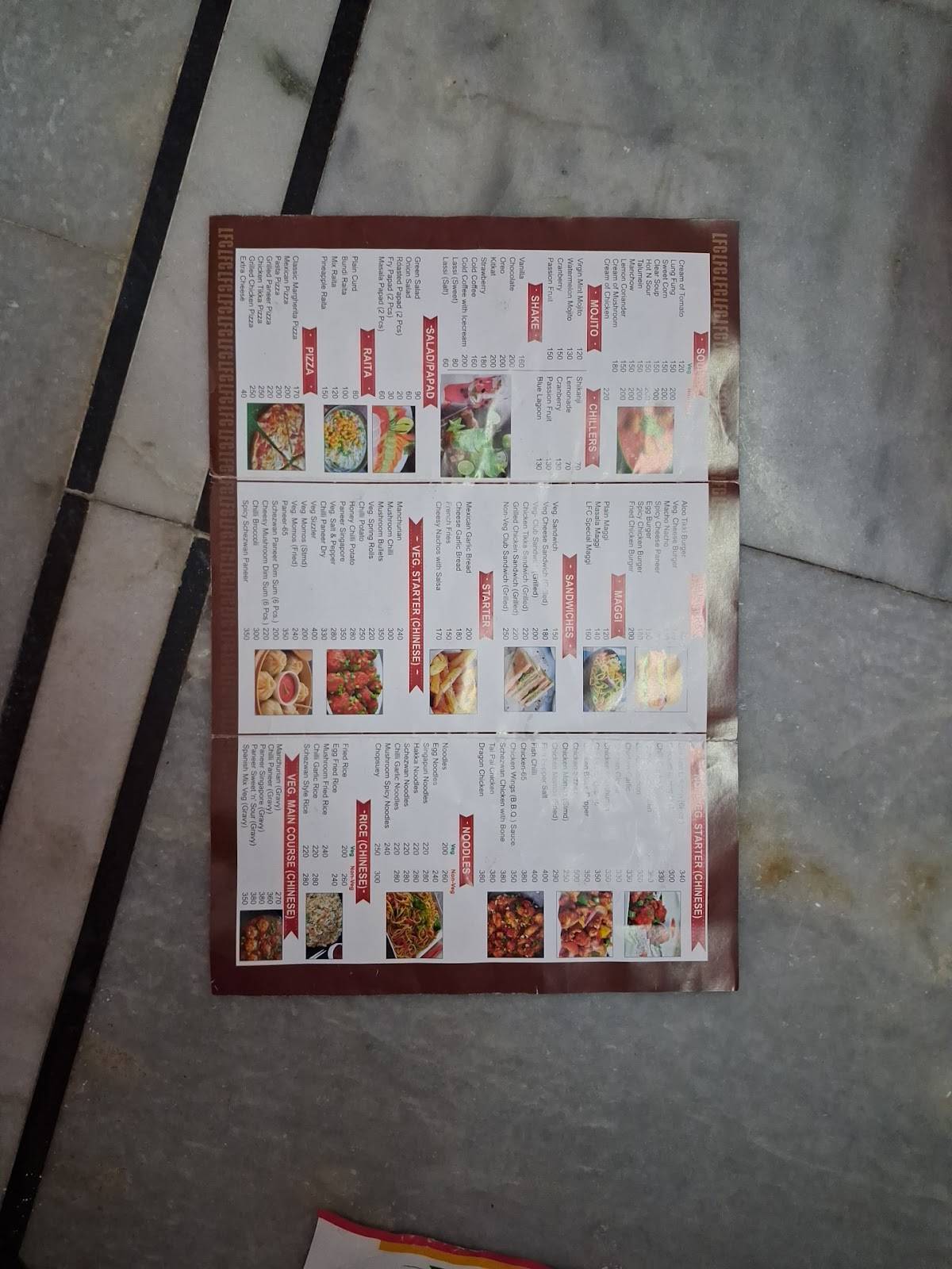 Menu at LFC, Meerut