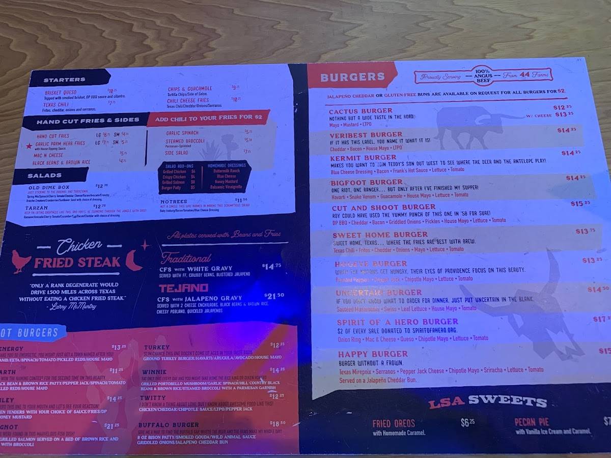 Menu at LSA Burger at Grandscape pub & bar, The Colony