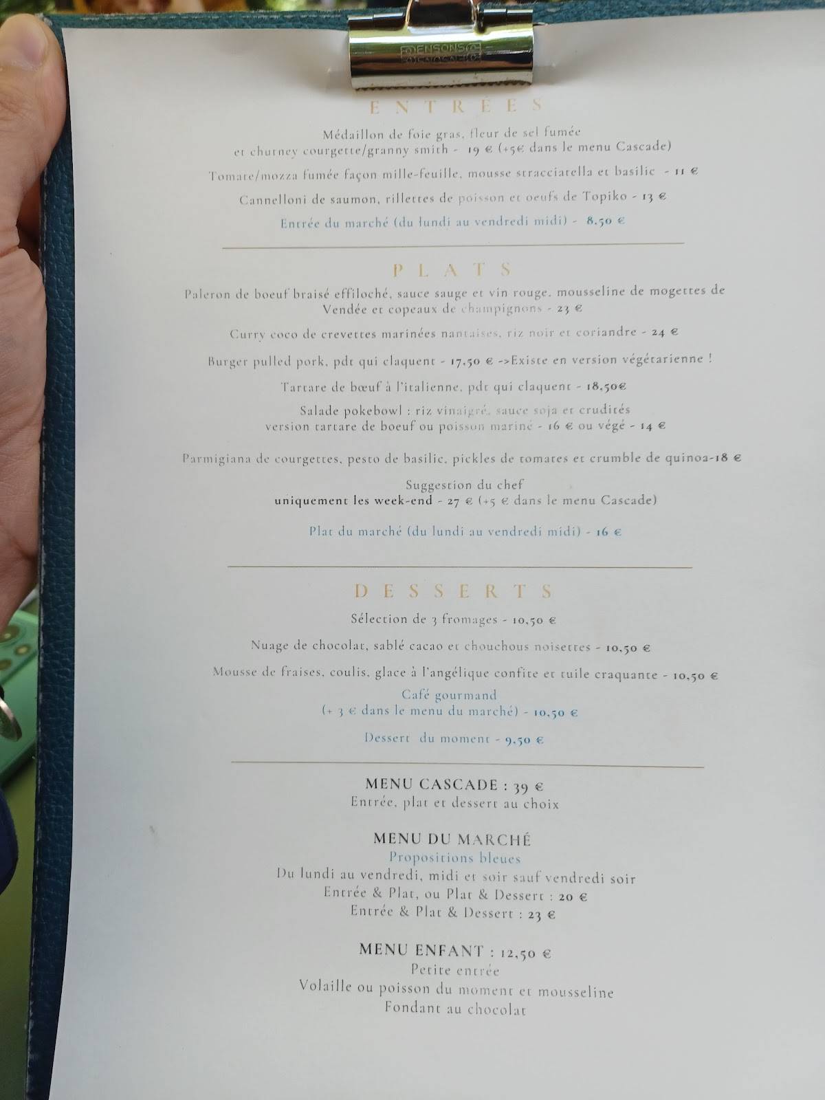 Menu au Bar Restaurant La Cascade, Clisson