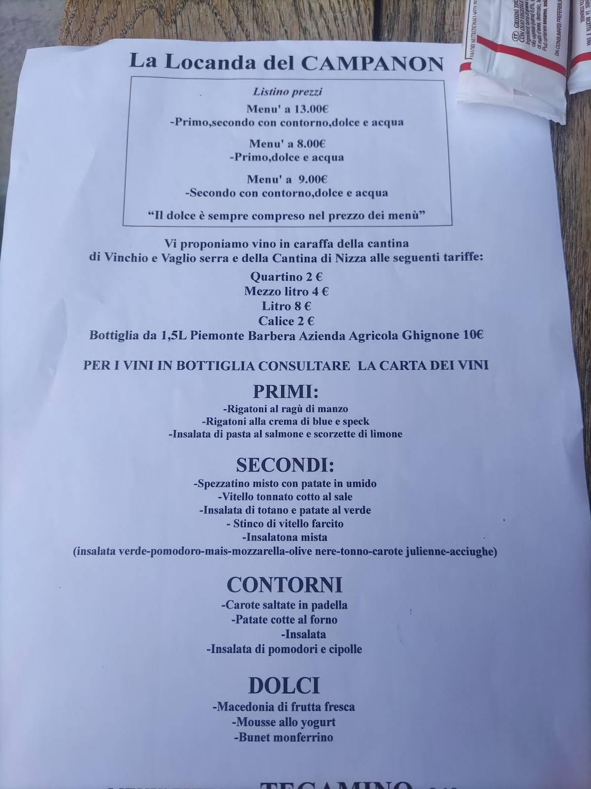 Menu at La Locanda del Campanon restaurant, Nizza Monferrato