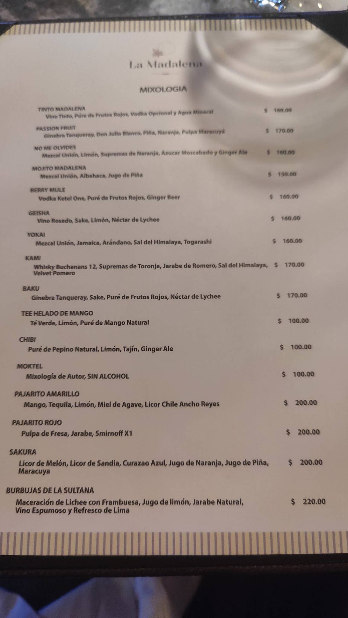 Carta del restaurante La Madalena Guadalajara, Zapopan