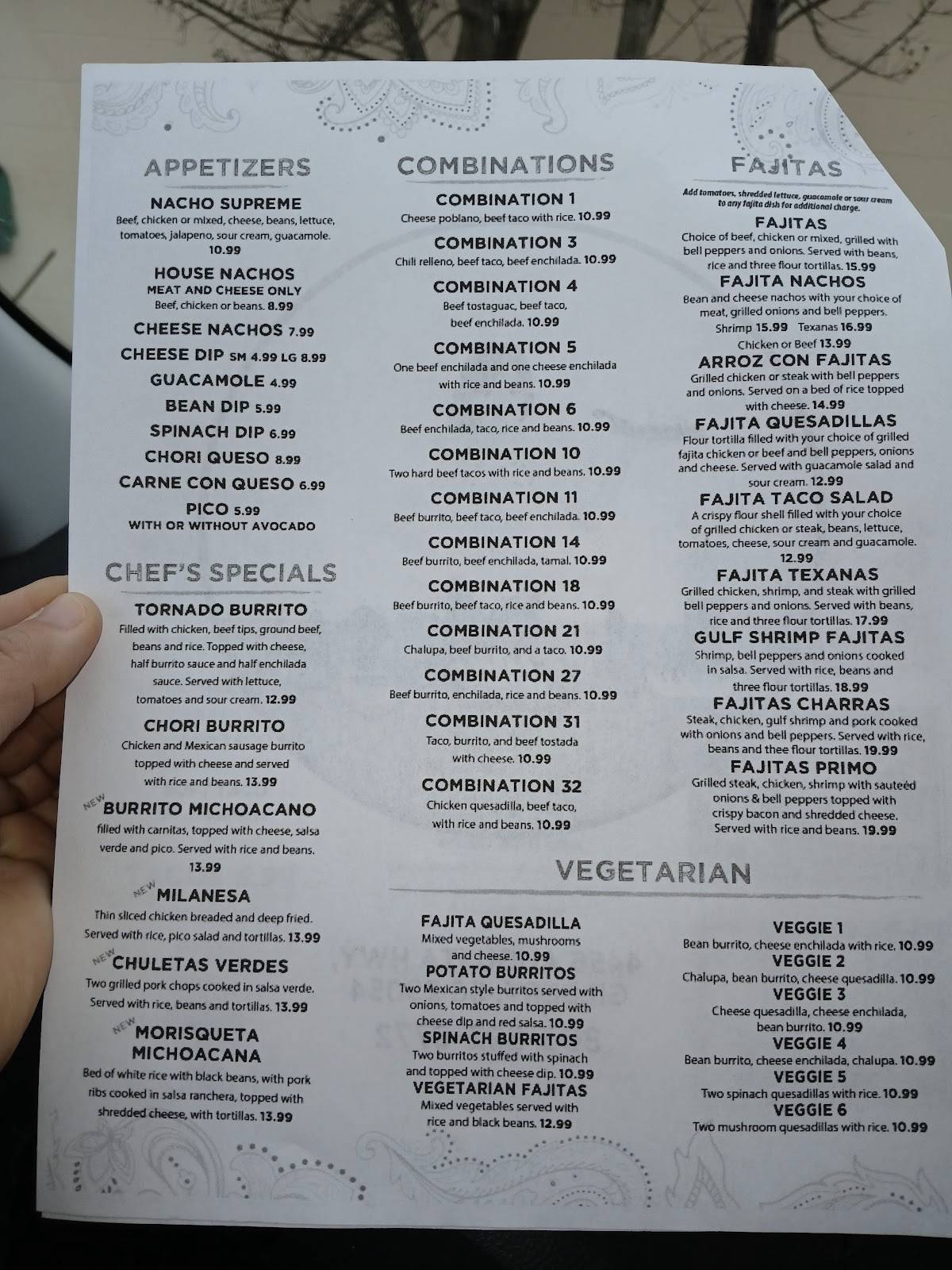 Menu at La Mesa restaurant, Gilbert