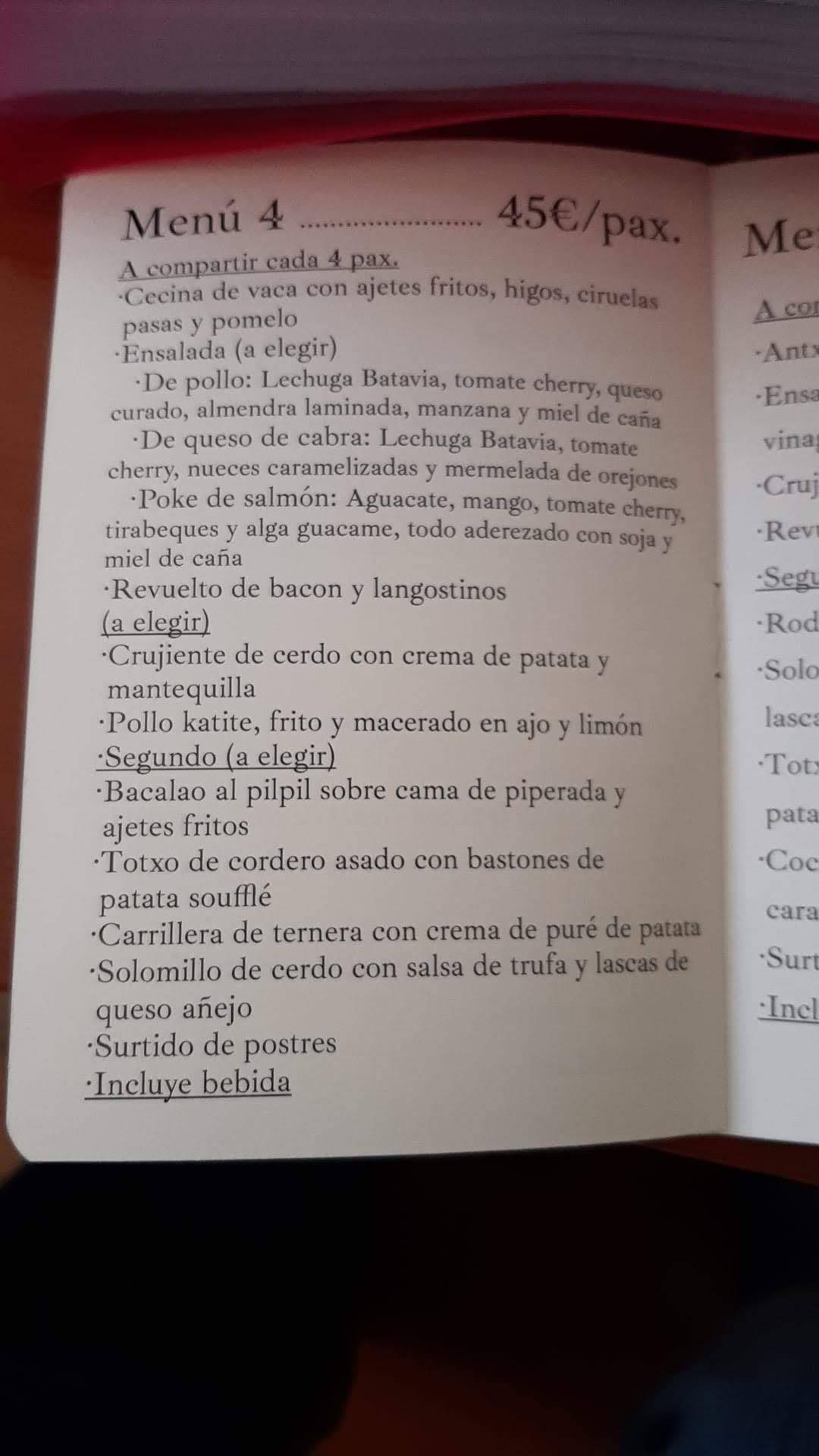 Carta de Restaurante La Roux, Ciudad Real