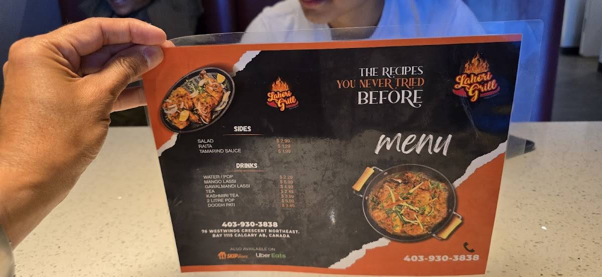 Menu at Lahori Grill Taste of Lahore restaurant, Calgary