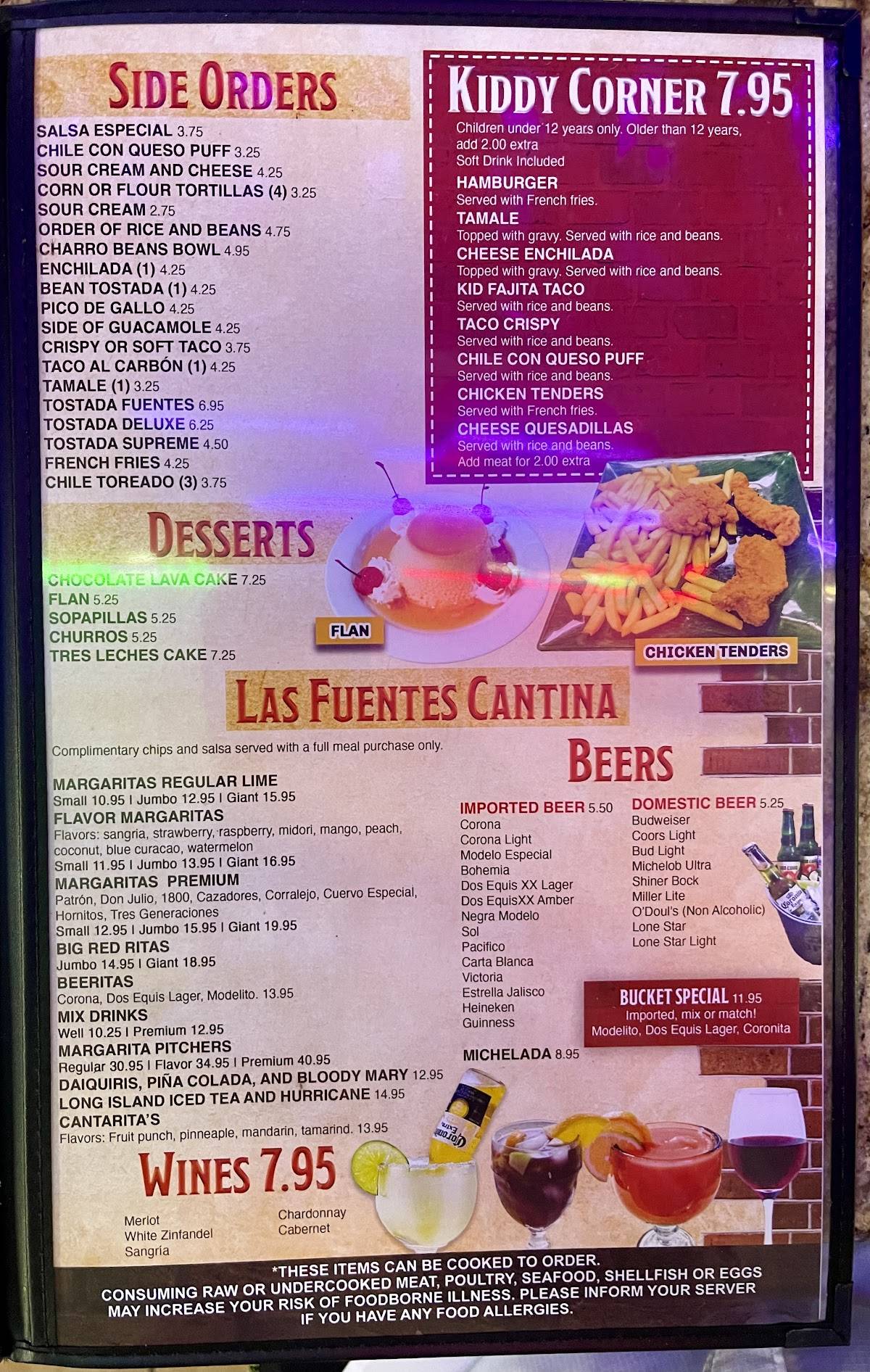Menu at Las Fuentes Mexican Restaurant, Hempstead