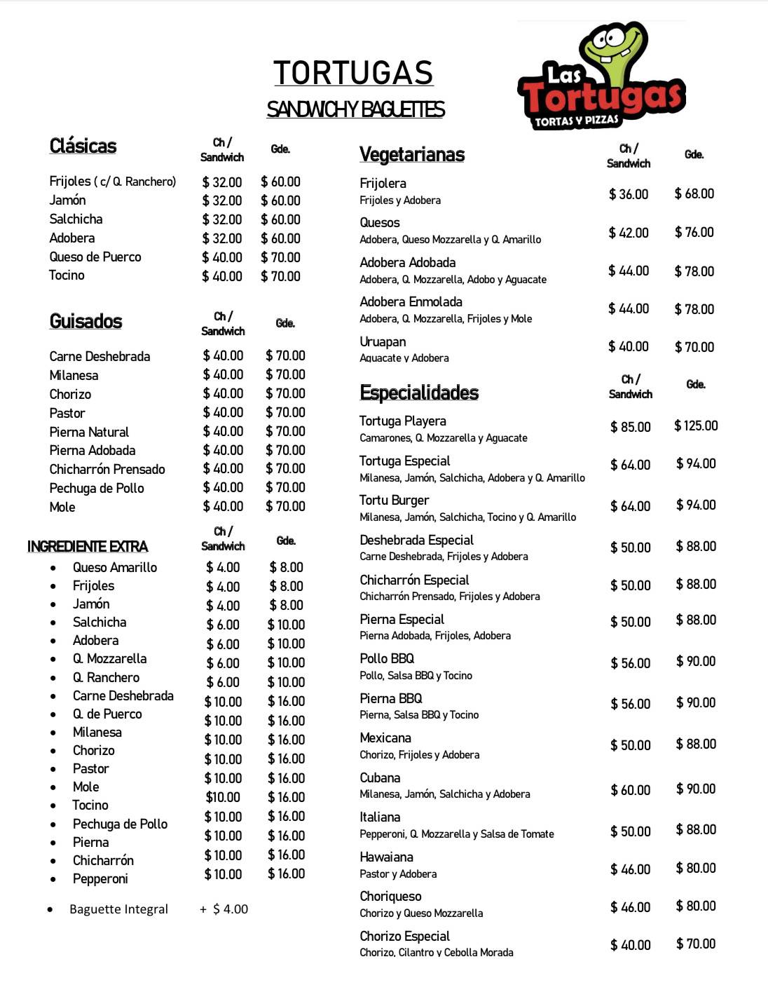 Menu at Las TORTUGAS Tortas y Jugos Uruapan restaurant, Uruapan