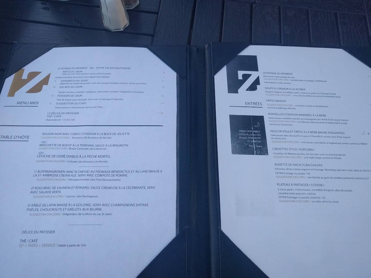 Menu au Le Balthazar Quartier DIX30 restaurant, Brossard