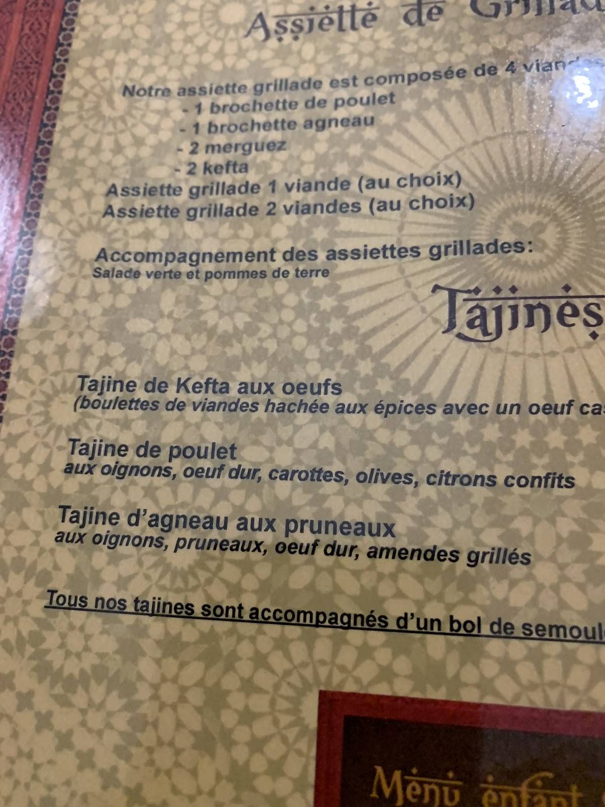 Menu au Le Marrakech restaurant, Dijon