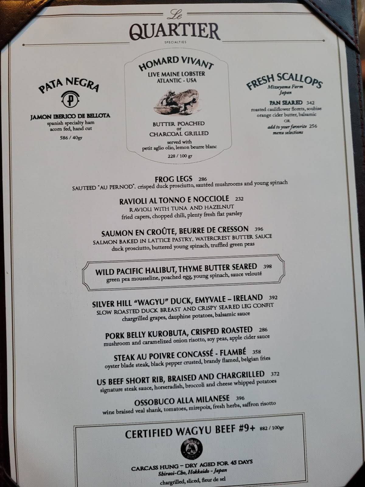 Menu at Le Quartier restaurant, South Jakarta