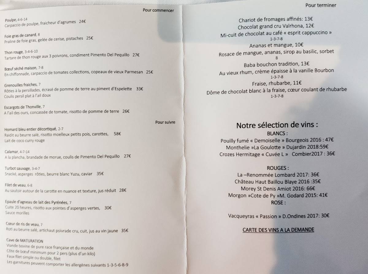 Menu au Les Étangs restaurant, Manom, Rte de Garche