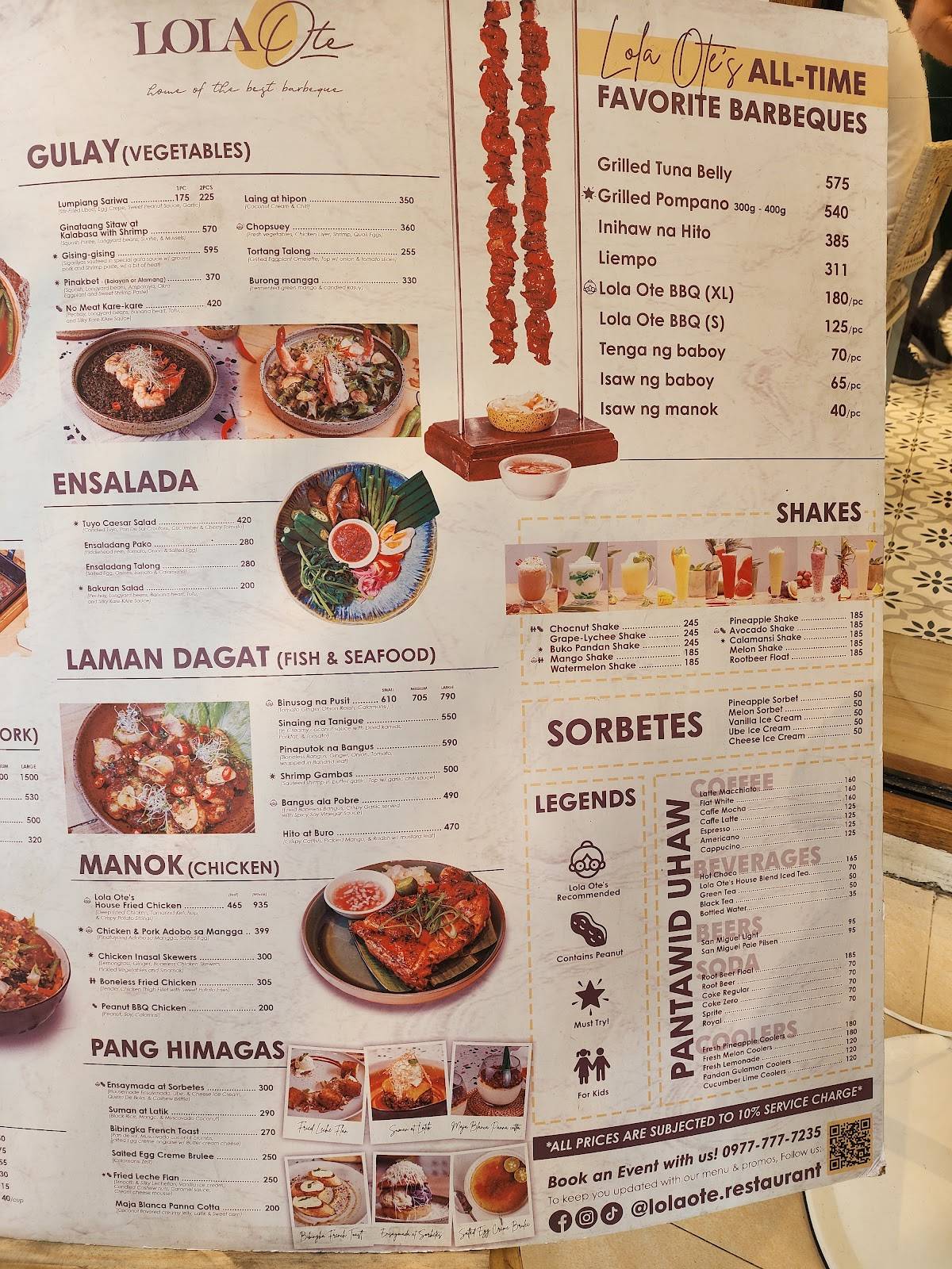 Menu at Lola Ote Restaurant, Quezon City, 24 Sgt. Esguerra Ave