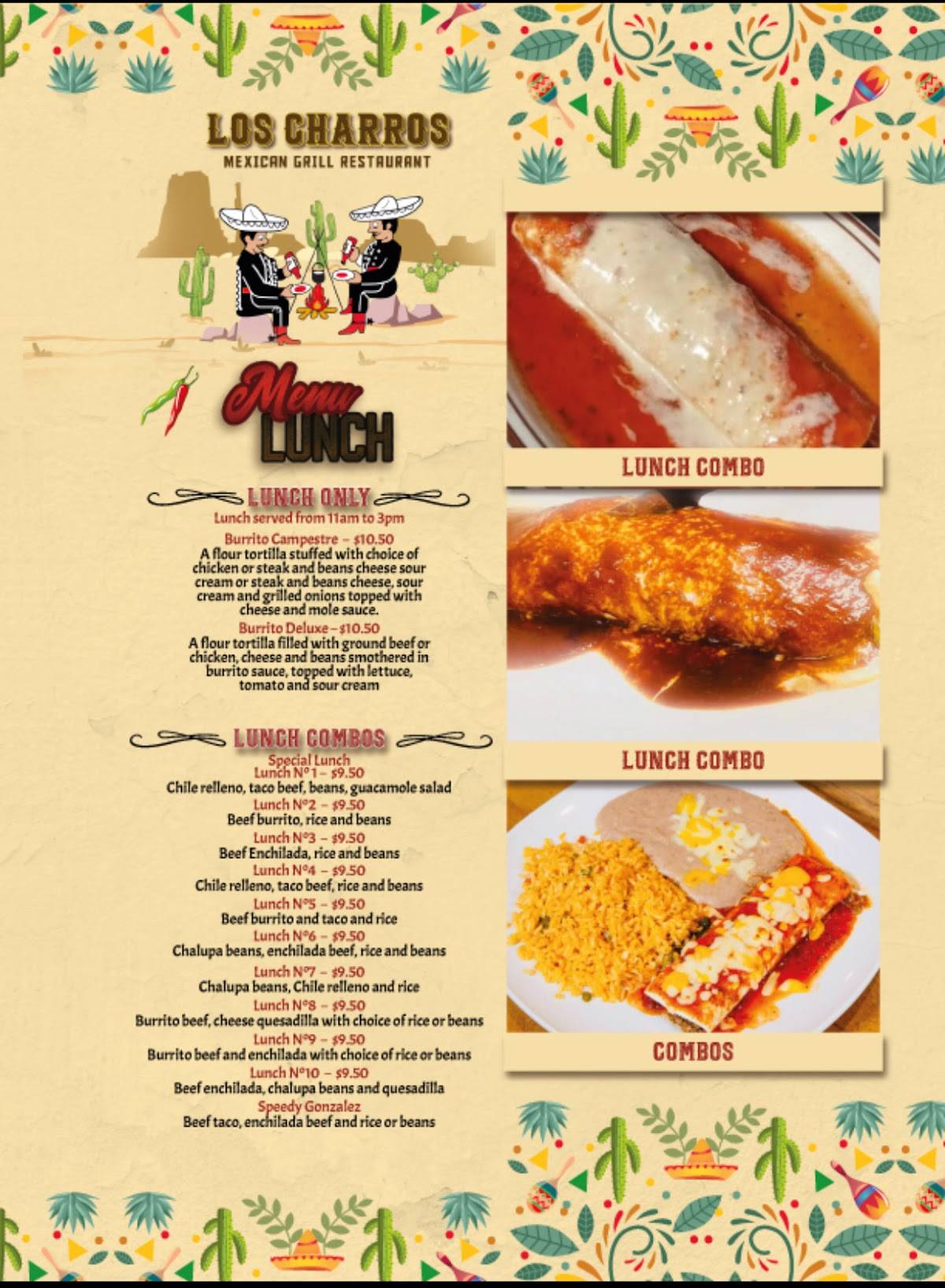 Carta del restaurante Los Charros Mexican Grill, Pittsboro