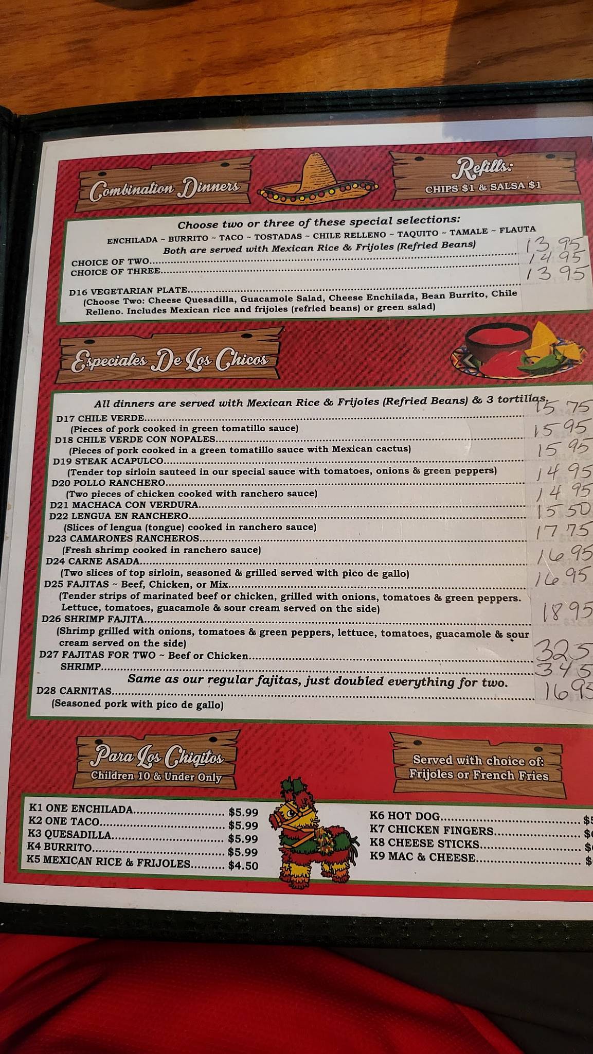 Menu at Los Chicos restaurant, Zephyrhills